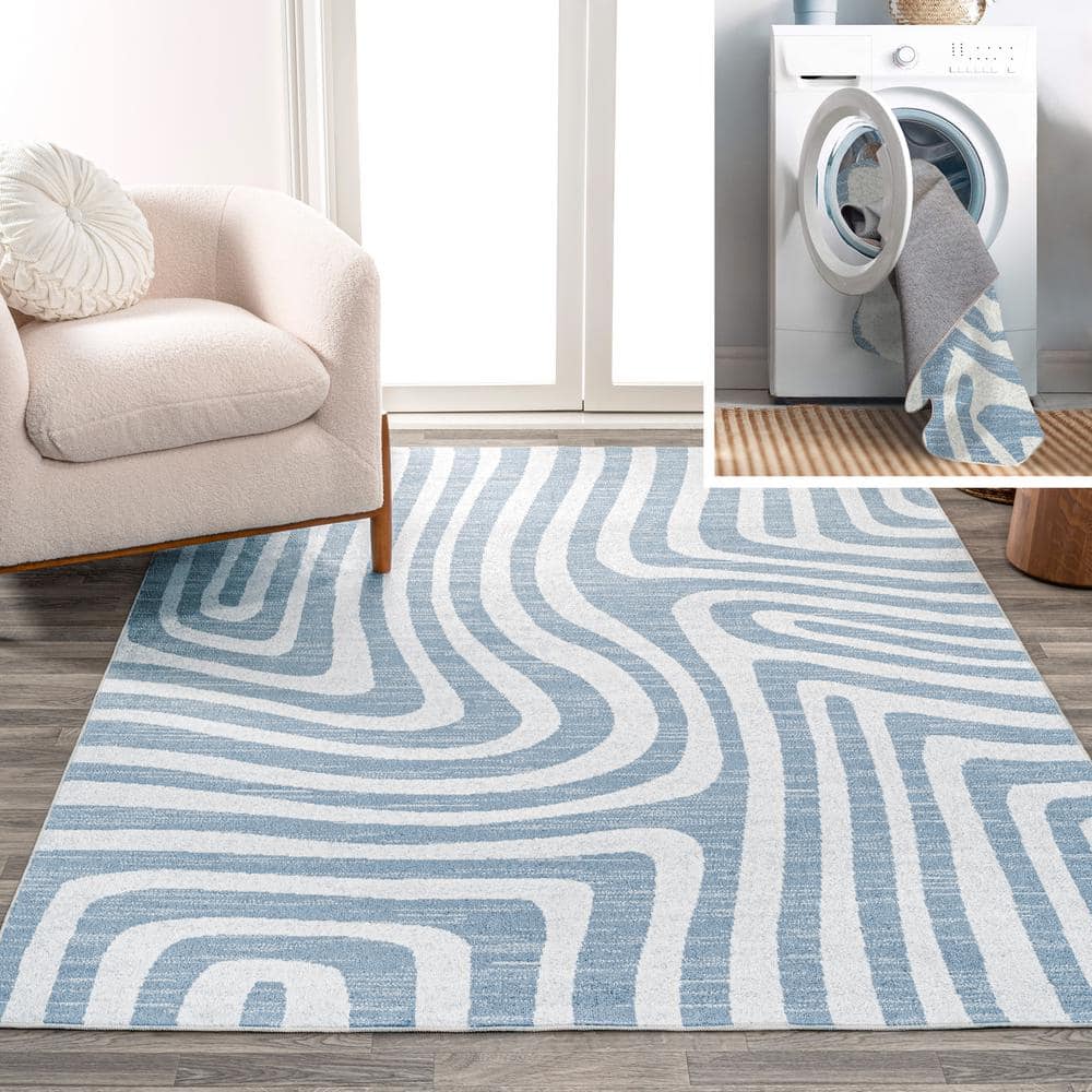 JONATHAN Y Maze Blue/Cream 8 ft. x 10 ft. Abstract 2-Tone Low-Pile ...