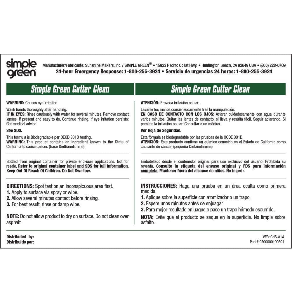 Simple Green Gutter Clean Secondary Label (10 Pack) 9510001000501