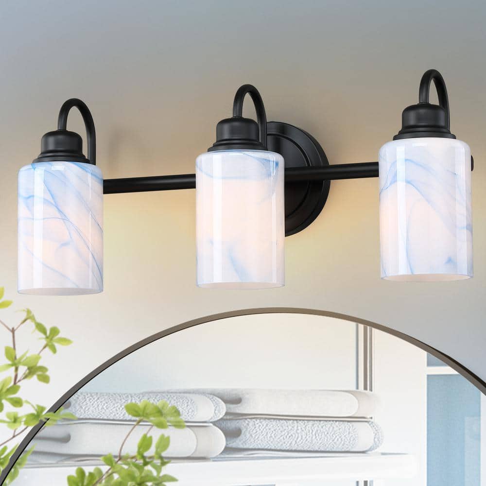 pasentel 19 in. 3 Light Blue Vanity Light with Art Glass Shades for ...