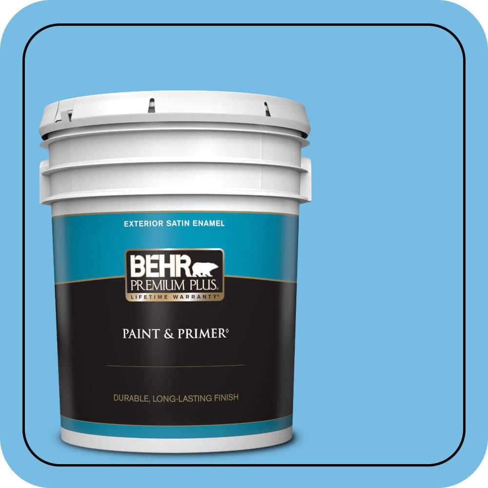 BEHR PREMIUM PLUS 5 gal. #550B-4 Costa Rica Blue Satin Enamel Exterior ...