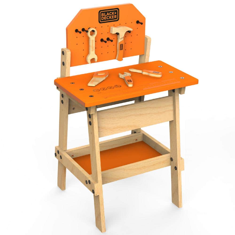 BLACK+DECKER Black and Decker Kids Workbench and 6-Piece Wooden Tool ...