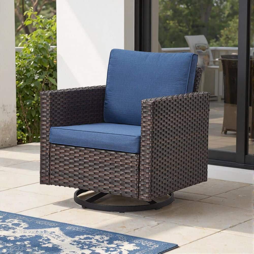 Pocassy Patio Brwon Wicker Outdoor Rocking Swivel Chair Glider With