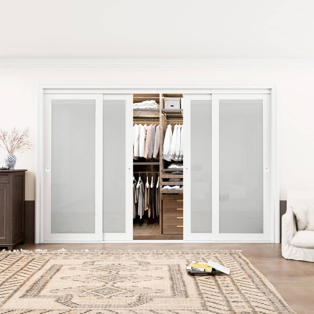 EH PUERTA 120 in. x 80 in. 1-Lite Tempered Frosted Glass White Finished ...