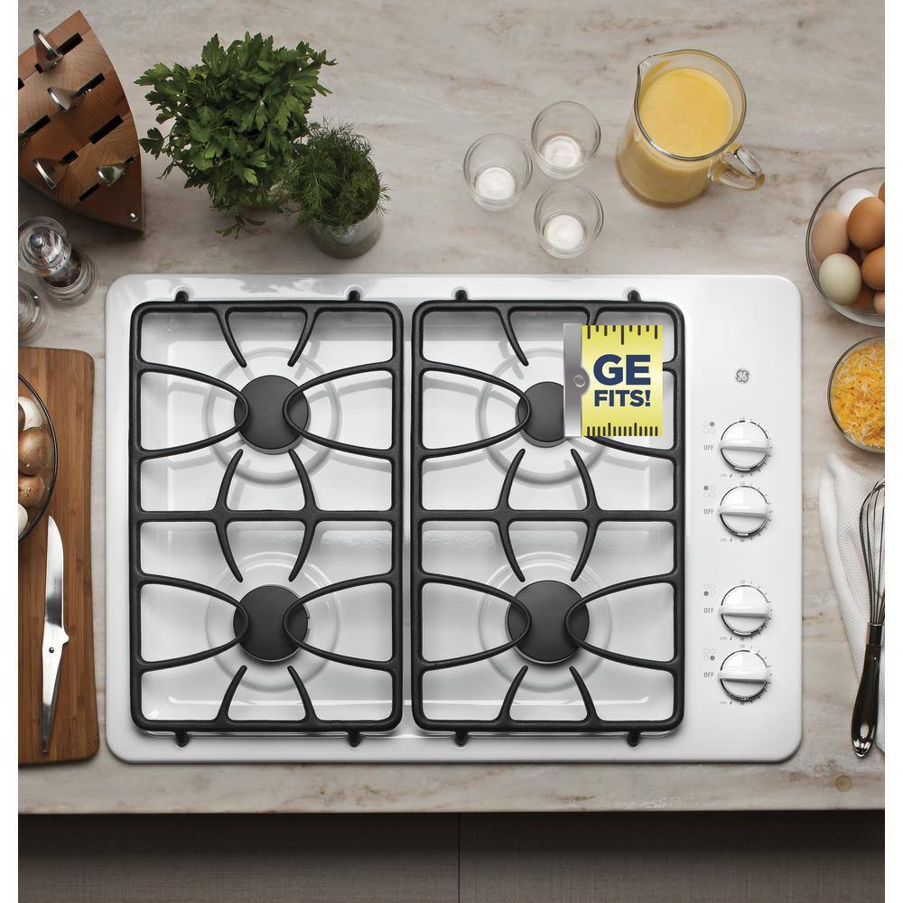 GE 30 in. Gas Cooktop in White with 4 Burners including Precise Simmer ...