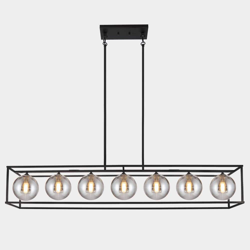 Eclipse 7 Light Black Finish Glass Globes Chandelier Rectangular for ...