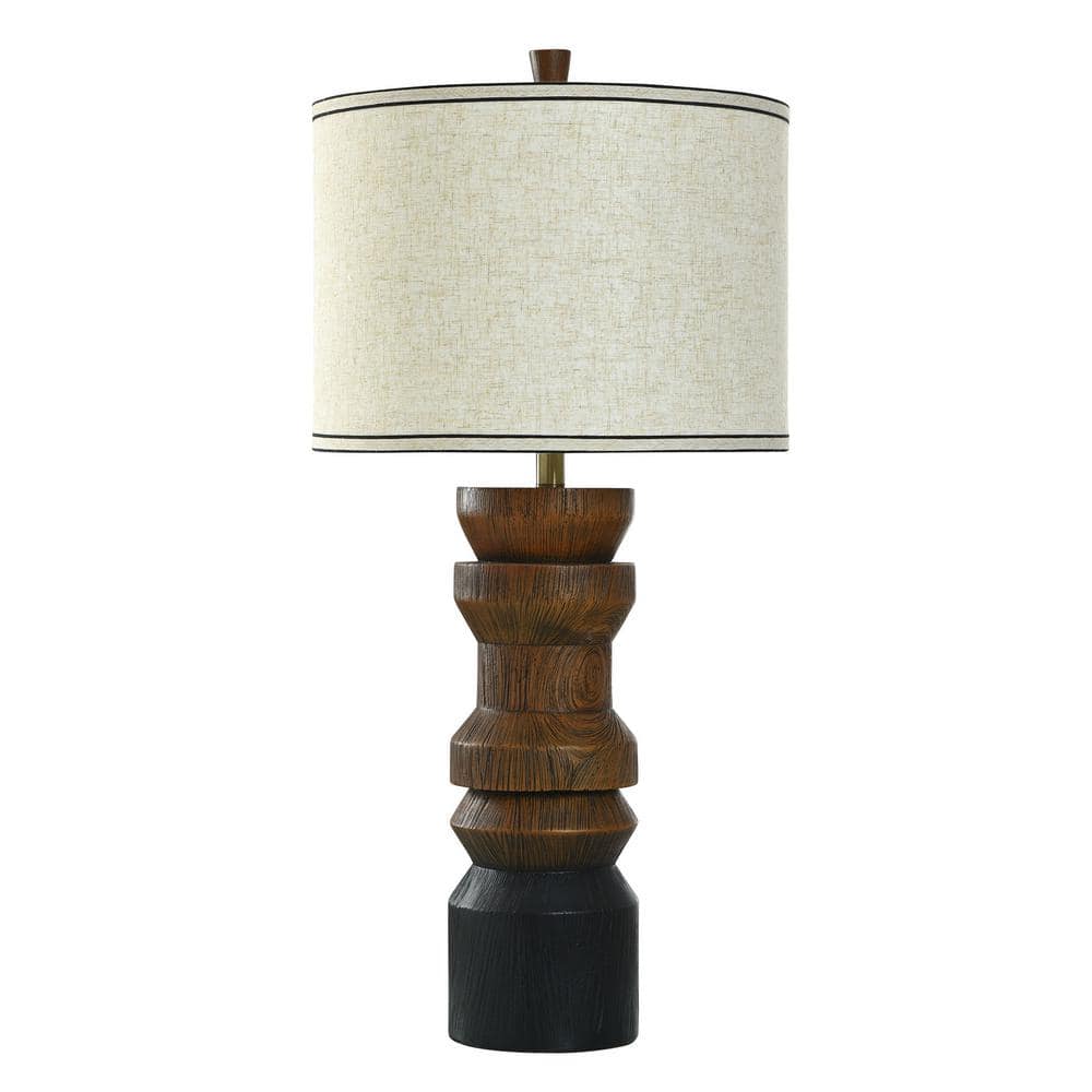 StyleCraft Sveltwood 33 in. Black, Brown Table Lamp with Beige Linen ...
