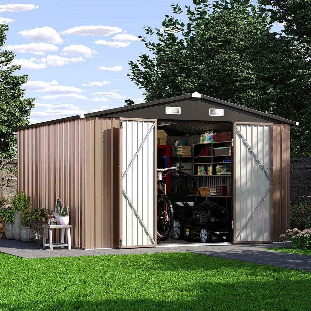 Sizzim 10 ft. W x 10 ft. D Outdoor Storage Metal Shed with Floor ...