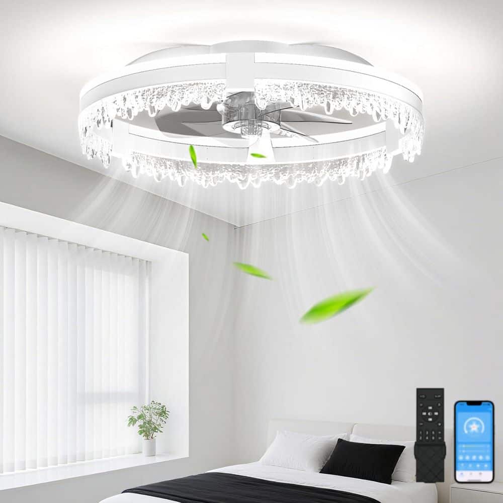 AIKVSXER 20 in. White Removable Clear Flush Mount Ceiling Fan with ...