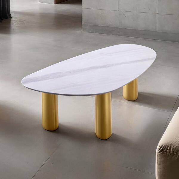 Furniture of America Robert 51 in. White and Matte Gold 3-Leg Oval ...