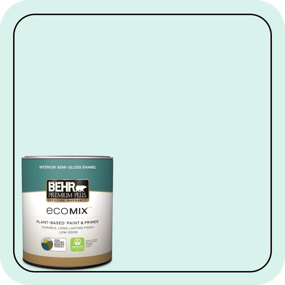 BEHR PREMIUM PLUS 1 qt. #480A-1 Minted Ice Semi-Gloss Enamel EcoMix ...