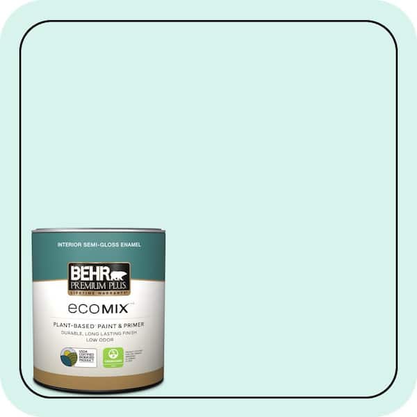 BEHR PREMIUM PLUS 1 qt. #480A-1 Minted Ice Semi-Gloss Enamel EcoMix ...