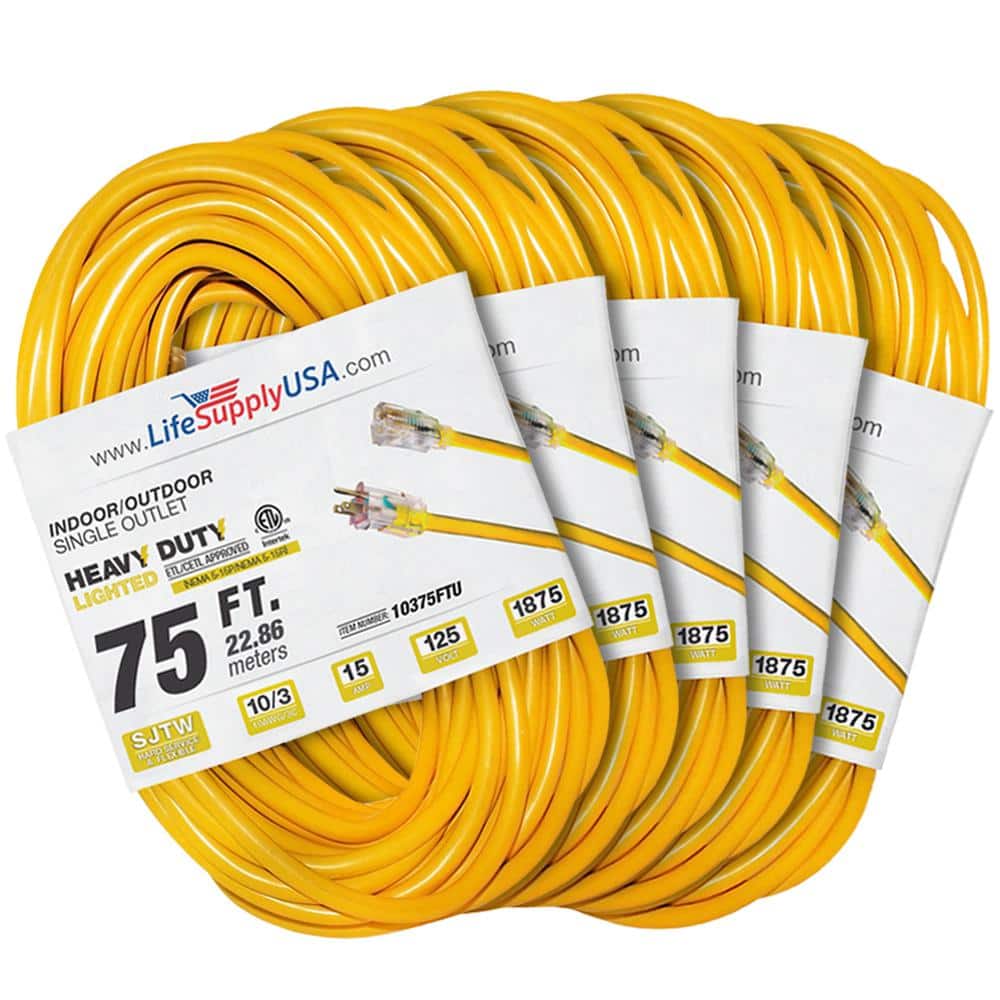 LifeSupplyUSA 75 ft. 10 Gauge/3 Conductors SJTW Indoor/Outdoor ...