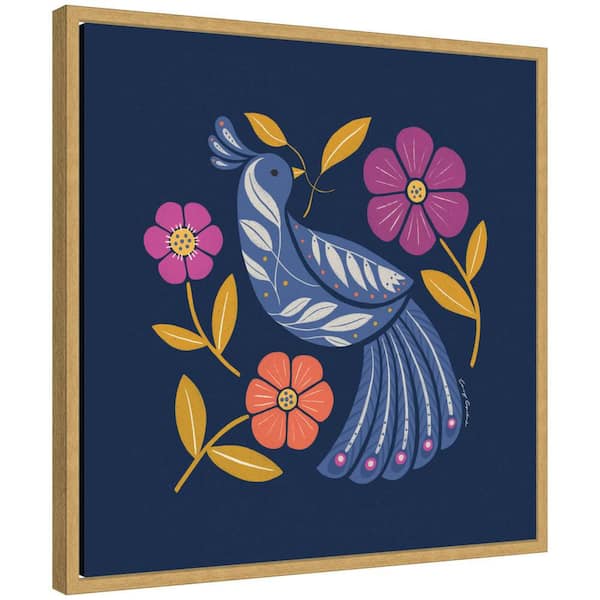 Kate and Laurel Sylvie "Boho Folk Art Bird Blue and Gold" by Carey ...