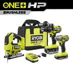 RYOBI ONE+ HP 18V Brushless Cordless 3-Tool Combo Kit w/ Hammer Drill ...
