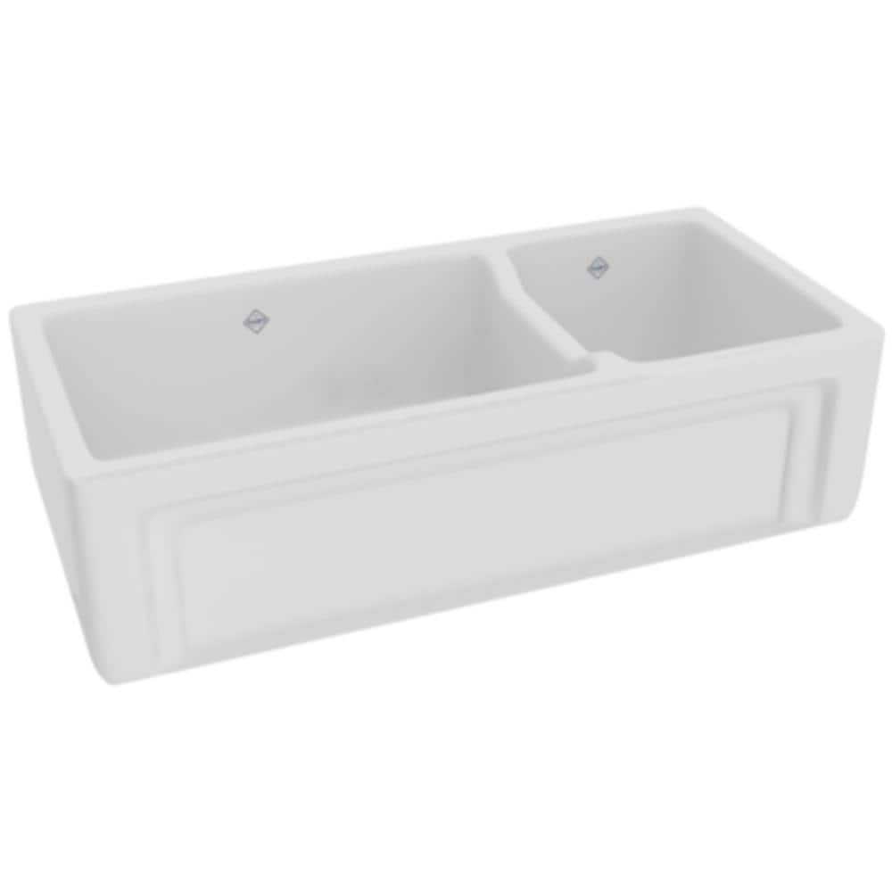 SHAWS Egerton White Fireclay 40 in. Double Bowl Farmhouse/Apron-Front ...