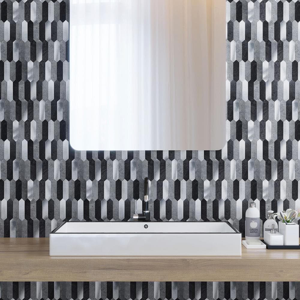 Apollo Tile Grey 4 in x 5 in Honed Metal Peel and Stick Backsplash Tile ...