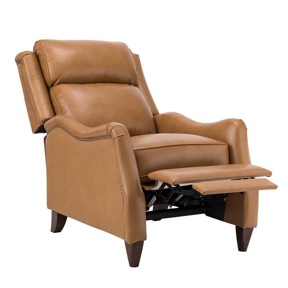 JAYDEN CREATION Heinrich Camel Genuine Leather Recliner with Solid Wood ...