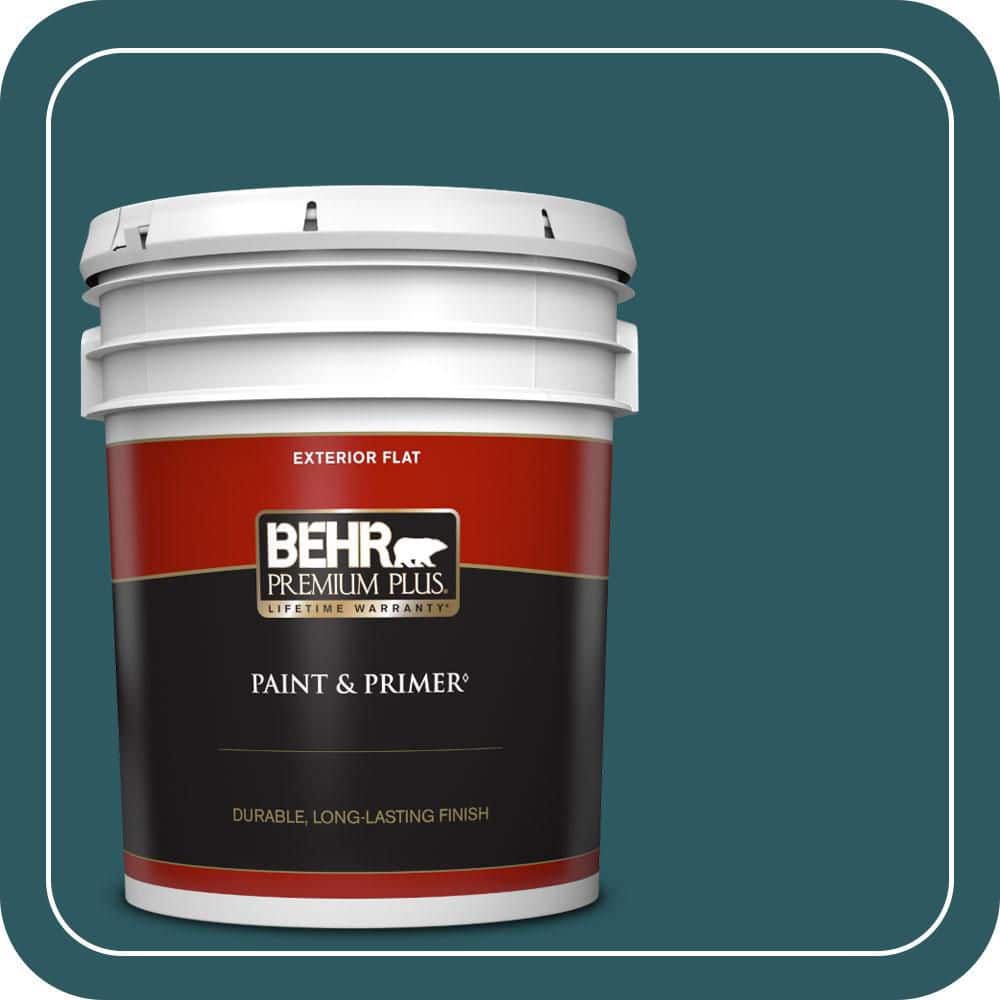 BEHR PREMIUM PLUS 5 gal. #QE-47 Petro Blue Flat Exterior Paint & Primer ...