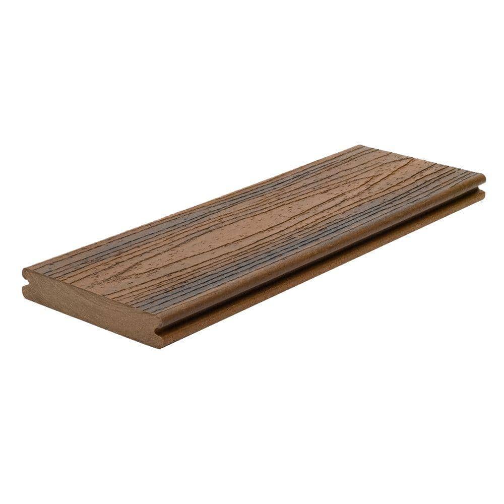 Trex Transcend 1 in. x 5 1 2 in. x 20 ft. Spiced Rum Grooved Edge Capped Composite Decking Board SR010620TG01 The Home Depot