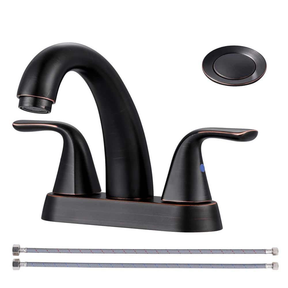 VEVETTA 4 in. Centerset Double Handle Mid Arc Bathroom Faucet with ...