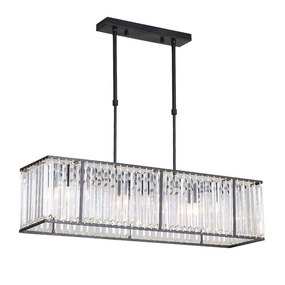 OUKANING 4-Light Black Modern Rectangle Shaded Pendant Light with Clear ...