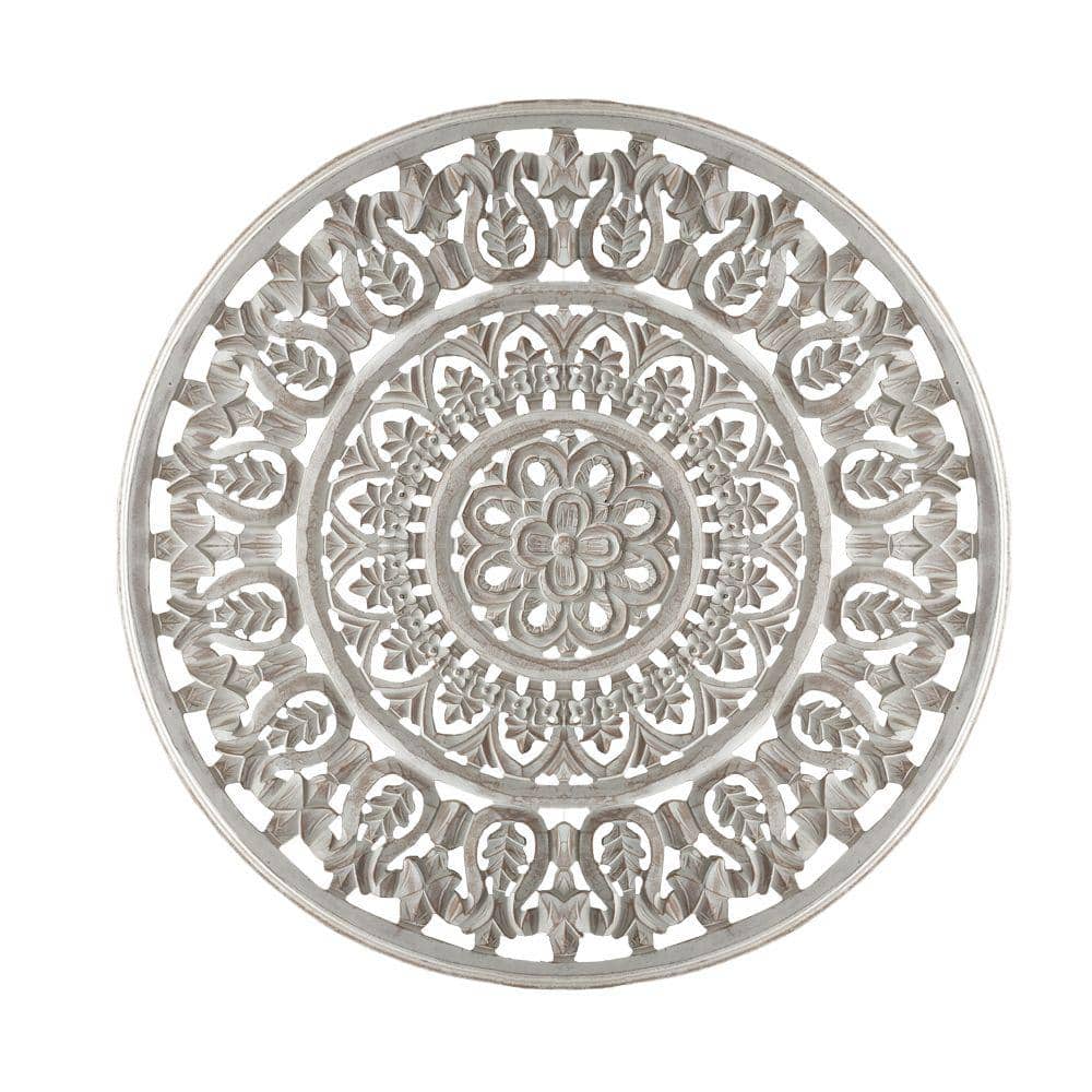 The Urban Port Washed White Round Shape Panel with Ornate Carvings ...