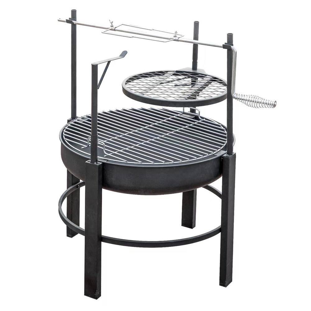 26 in. Black Outdoor Round Metal Wood Burning Charcoal Grill with 360 ...