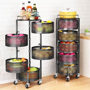 5-Tier Rolling Storage Kitchen Cart with Wheels, Wooden Tabletop and ...