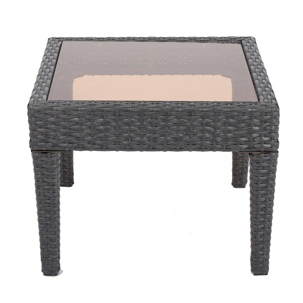 20 in. W Gray Wicker Outdoor Side Table with Sleek Glass Top for Porch ...