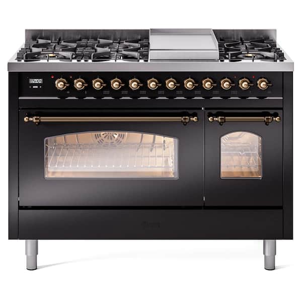 ILVE Nostalgie II 48 in. 8-Burner Plus Griddle Double Oven Natural Gas ...