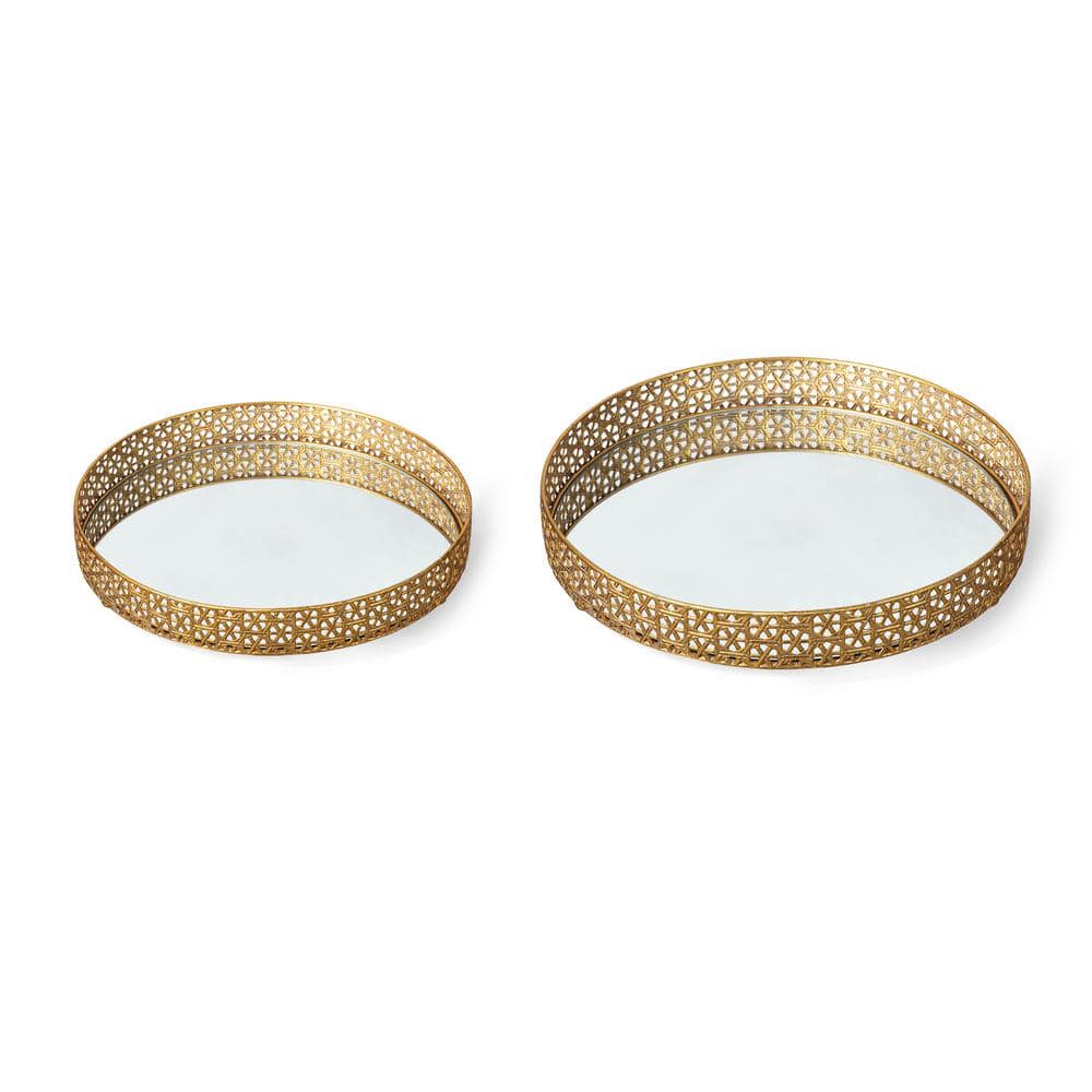 Glitzhome Round Metal Gold Mirrored Decorative Trays（Set of 2 ...