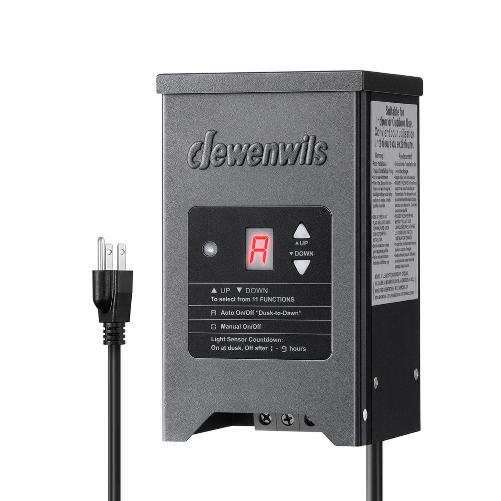 DEWENWILS Low Voltage 150-Wattage Metal Landscape Lighting Transformer Outdoor w/Dusk to Dawn ...