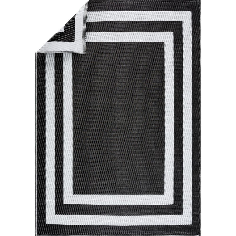 PLAYA RUG Paris Black White 6 ft. x 9 ft. Reversible Recycled Plastic ...