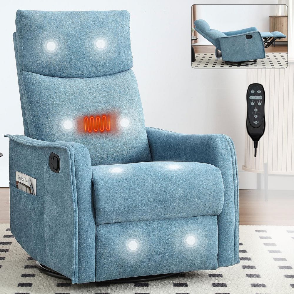 URTR Blue Polyester Swivel Metal Base Manual Recliner Chair with ...