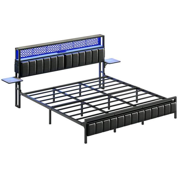 Bestier Walnut Metal Frame Full Platform Bed with LED Upholstered ...