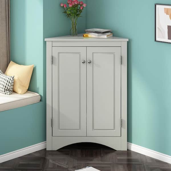 Ximuprmy 17 in. W x 17 in. D x 32 in. H Gray Freestanding Linen Cabinet ...