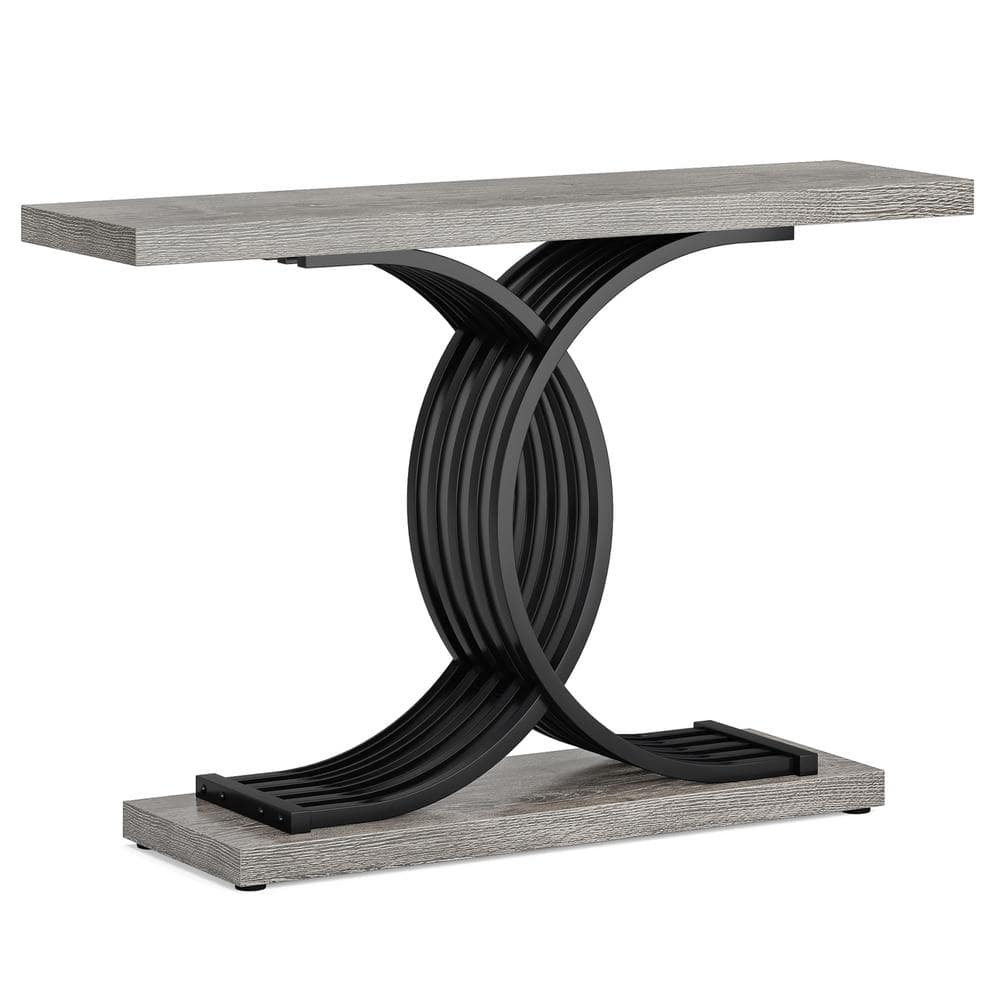BYBLIGHT Turrella 39 in. Gray Rectangle Wood Console Table with ...