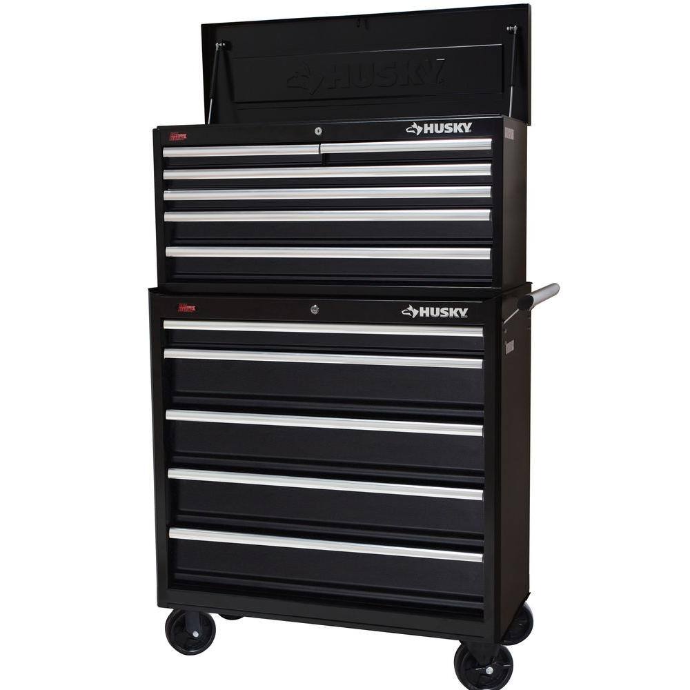 Husky 36 in. 11-Drawer Steel Tool Chest and Cabinet Set, Black ...