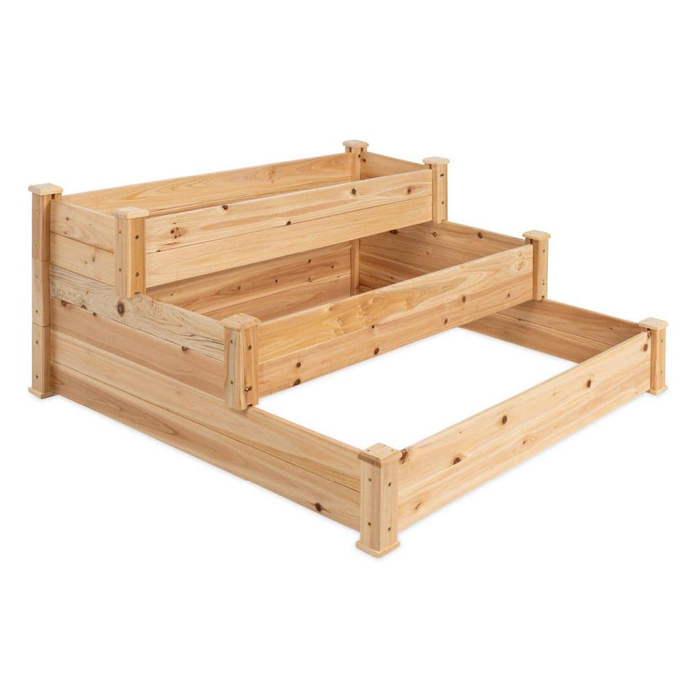 48 in. L x 48 in. W x 21 in. H Stackable Natural Wood Raised Garden Bed ...