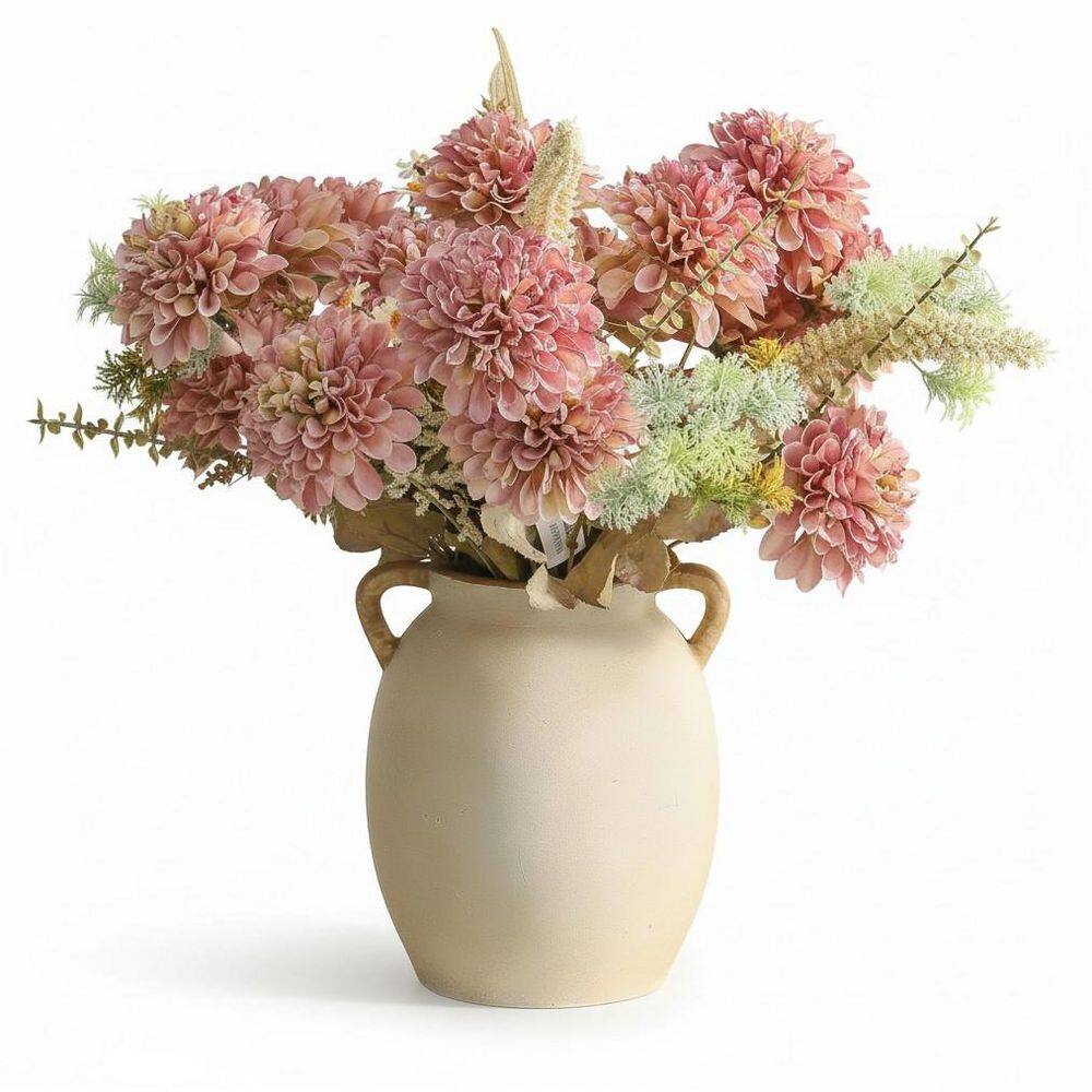 7.6 in. Beige Round Ceramic Decorative Vase for Farmhouse Home Decor ...