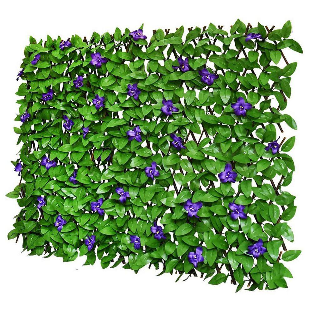22 x 120 in. Purple Flowers Expandable Fence Privacy Screen for Balcony ...