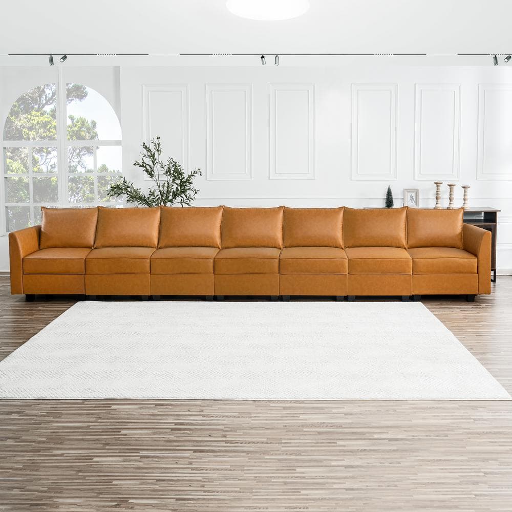 MAYKOOSH 112.8 in. Modern 7-Piece Faux Leather Upholstered U-Shaped ...