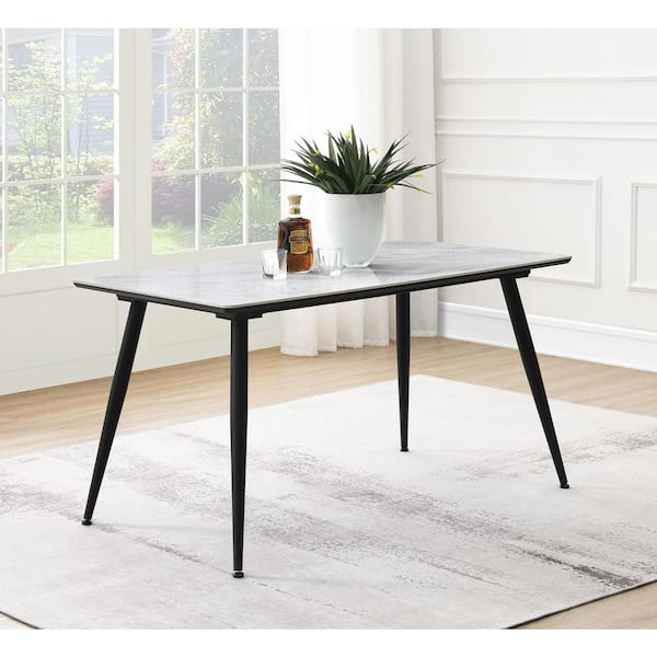 Coaster Dennison Modern Grey Faux Marble Top 55 in. 4-Legs Rectangular ...