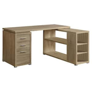 Inval 59.45 in. Smoke Oak Corner 2 -Drawer Computer Desk with Keyboard ...