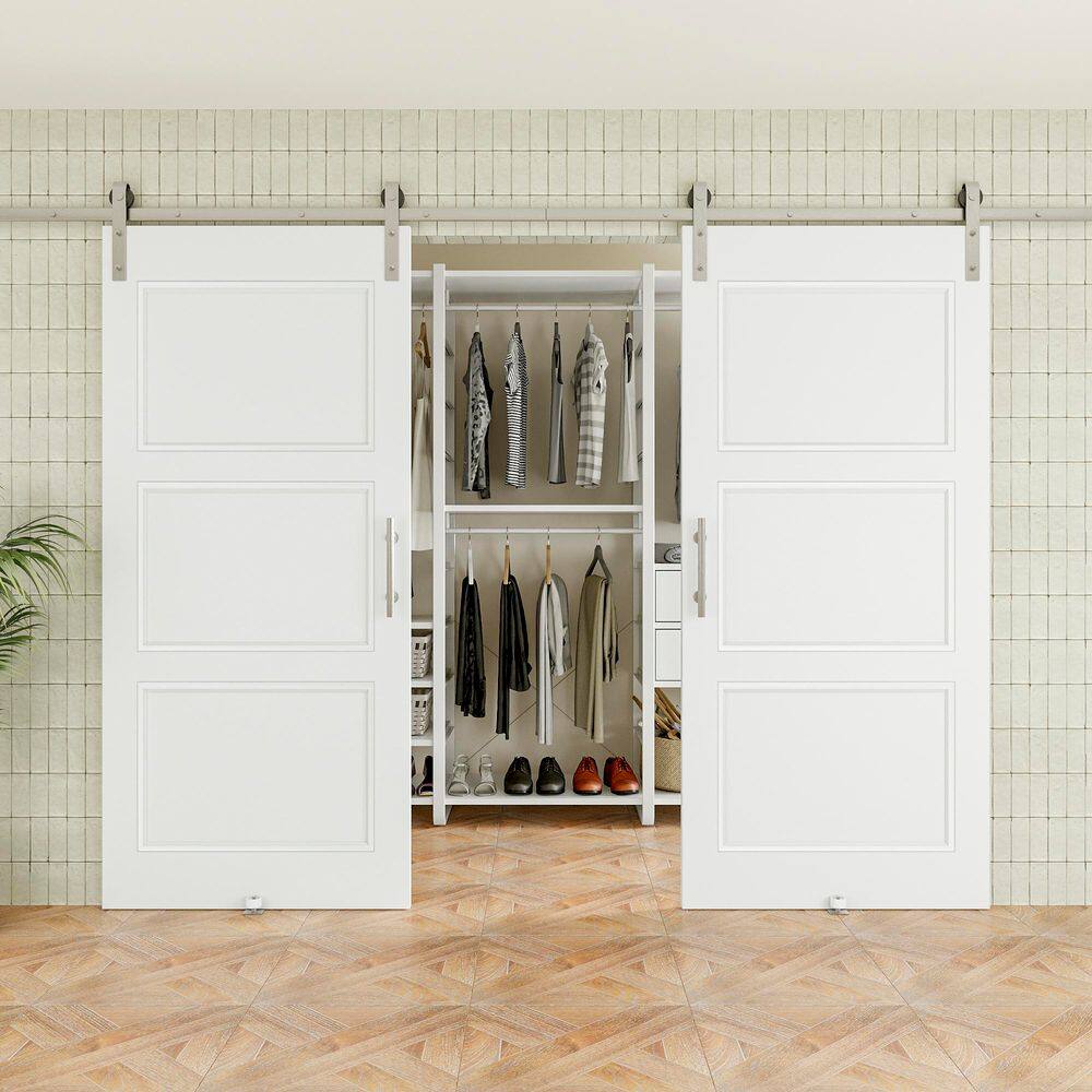 ARK DESIGN 72 in. x 80 in. Waterproof Paneled 3-Lite White Primed MDF ...