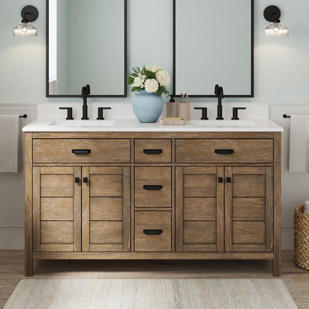 Home Decorators Collection Stanhope 61 in. Double Sink Reclaimed Oak ...