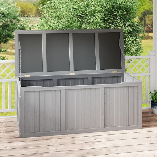 112 Gal. Gray Outdoor Wood Deck Box ZN-3202 - The Home Depot