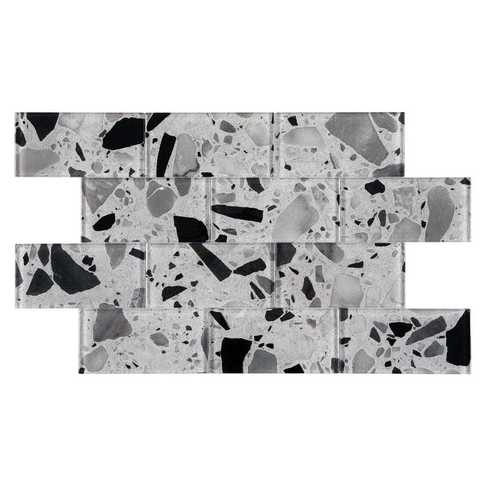 Giorbello Silver Moonstone 3 in. x 6 in. x 8 mm Glass Subway Tile (5 sq ...