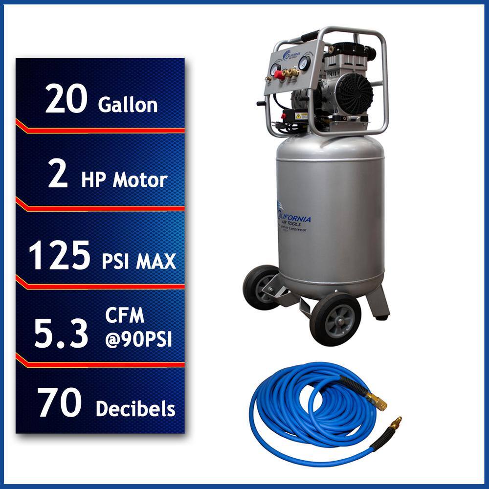 California Air Tools UltraQuiet OilFree 20 Gal. 2 HP 125 PSI Electric ...