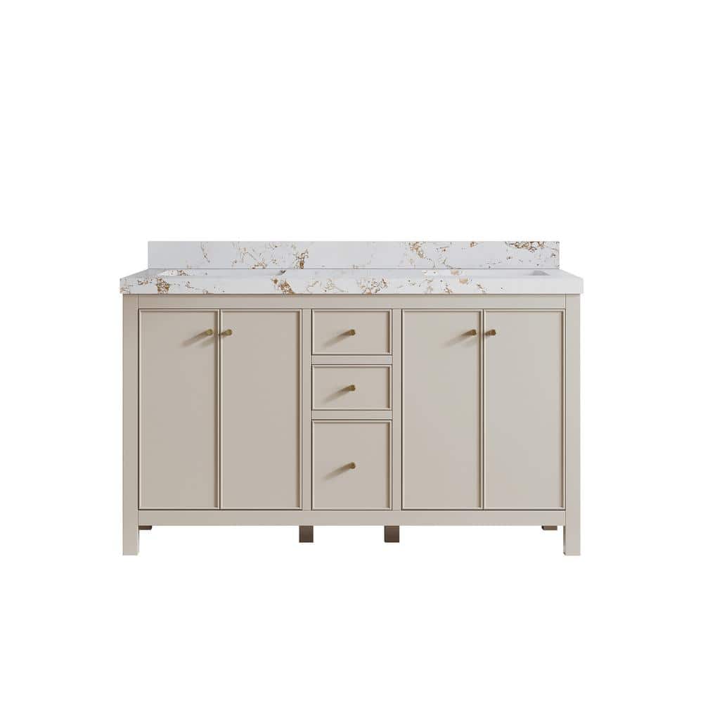 Willow Collections Chicago 60 in. Double Sink Freestanding Fine Grain ...